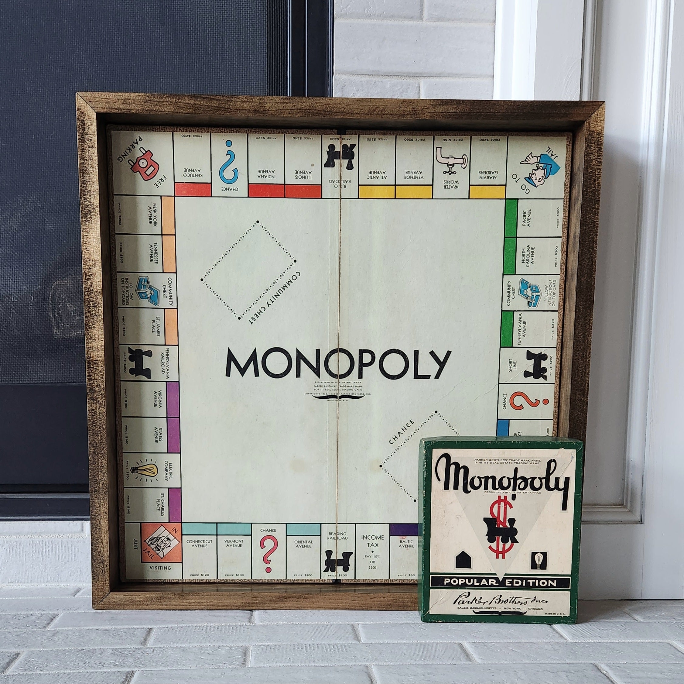 Display and Play 1953 Monopoly Green Mustache Handmade Framed Board Ga ...